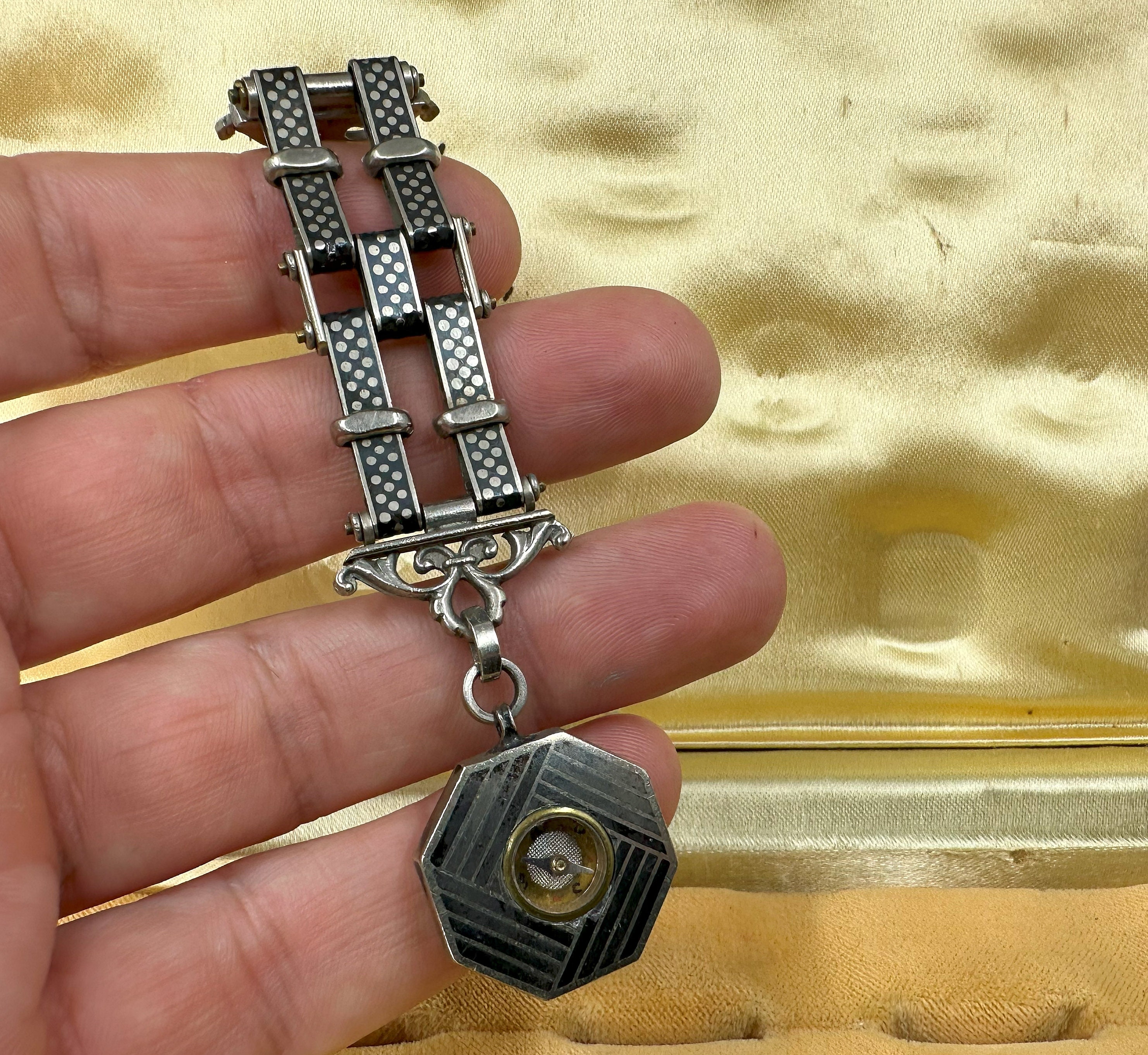 Antique Compass Chain, Vintage Niello Compass, Compass Necklace Pendant ...