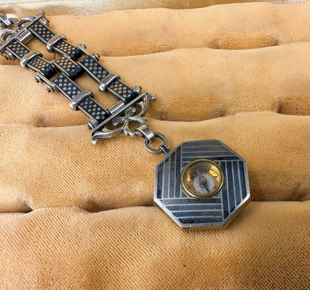 Antique Compass Chain, Vintage Niello Compass, Compass Necklace Pendant ...