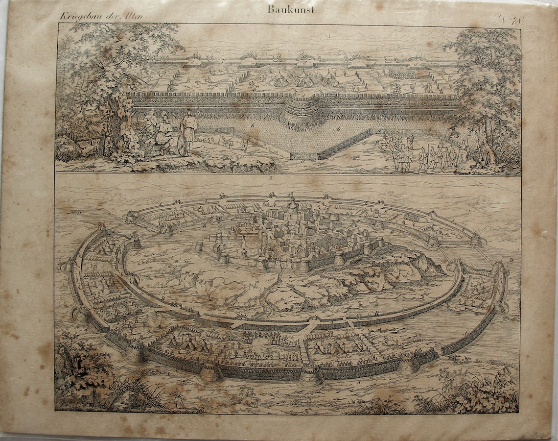 Antique Map Ancient Fortifications Fort Architecture Print - Etsy