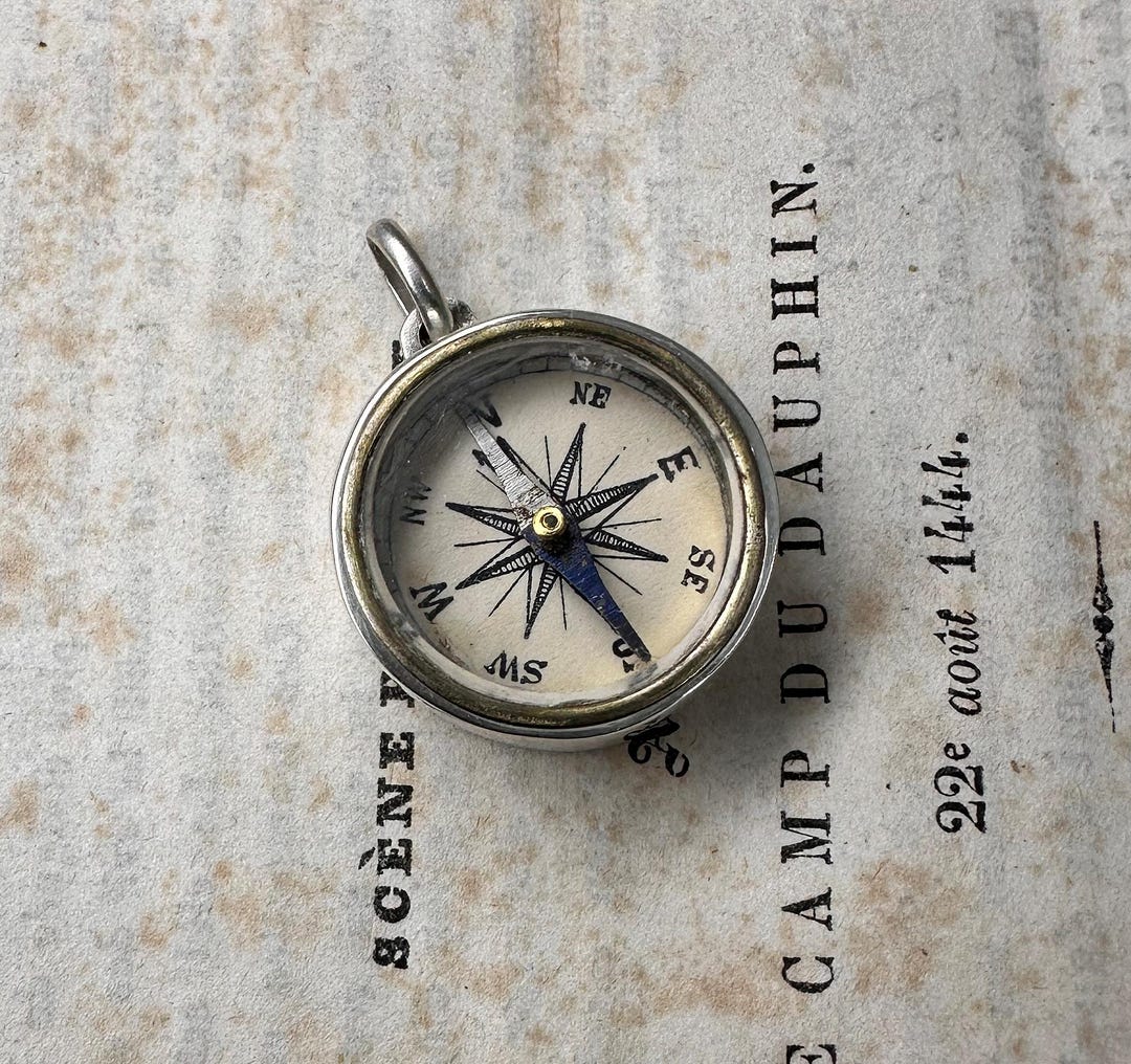 Antique French Silver Compass, Religious Compass Fob, Virgin Mary ...