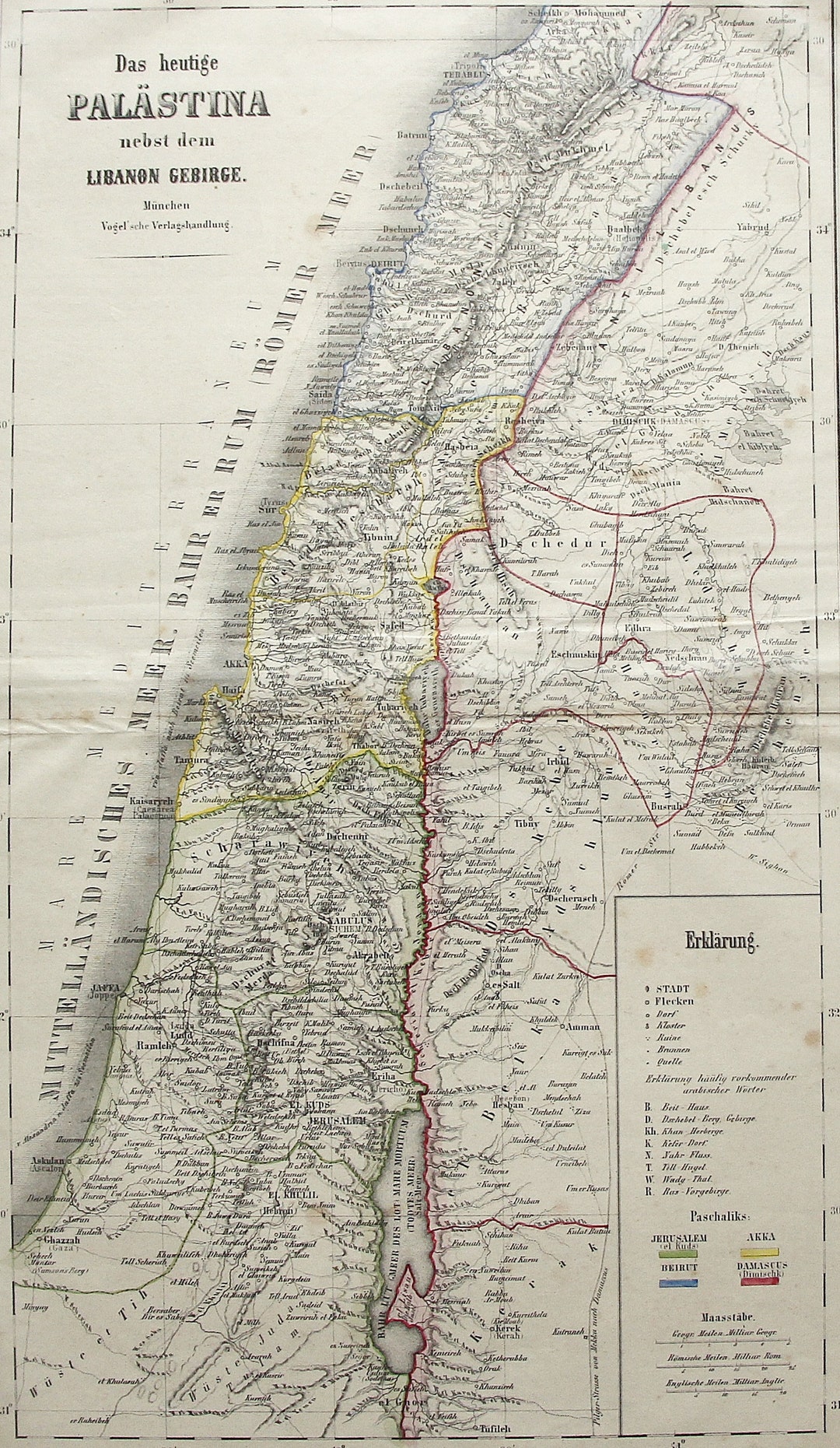Antique Map of Palestine, Israel Map, Jerusalem Wall Map, Wall Decor ...