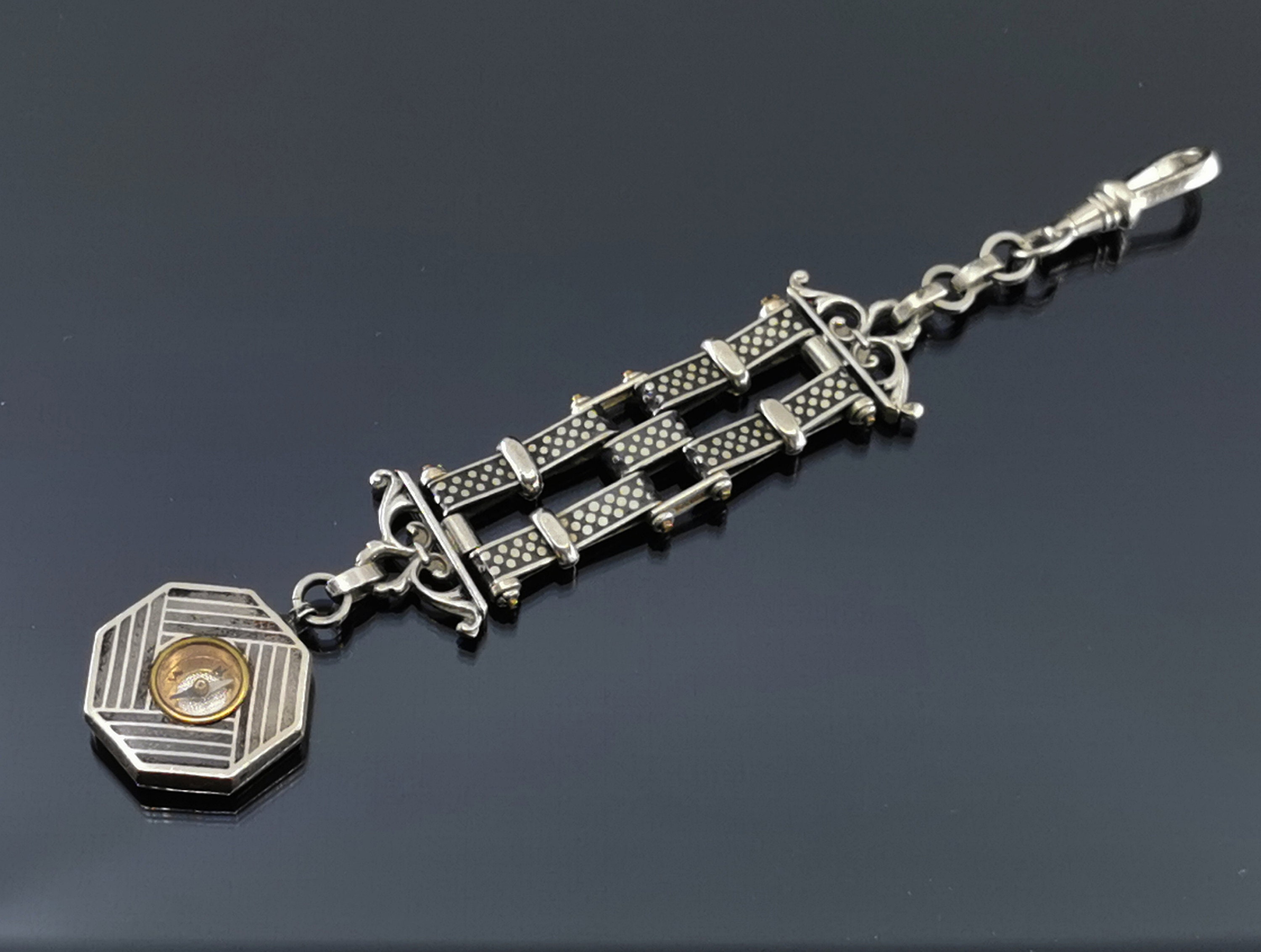 Antique Compass Chain, Vintage Niello Compass, Compass Necklace Pendant ...