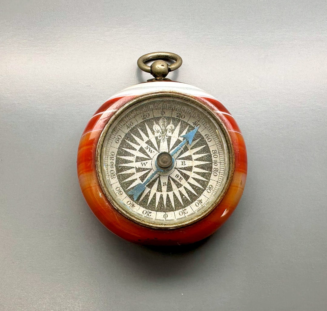 Antique French Luxury Pocket Compass, Agate Compass, - Etsy