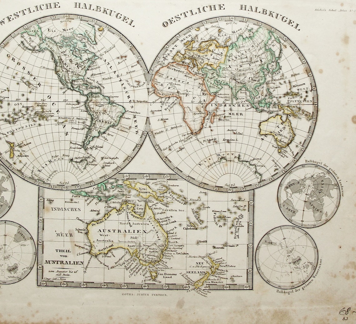 Rare World Map Eastern & Western Hemispheres and AUSTRALIA 1848 - Etsy