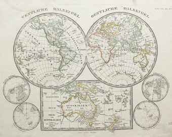 Rare World Map Eastern & Western Hemispheres and AUSTRALIA | Etsy