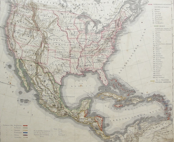 Antique Map of North America United States Map | Etsy