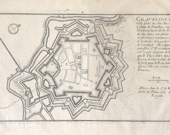 Antique Map, French Fortifications, Gravelines Fort Map - Etsy