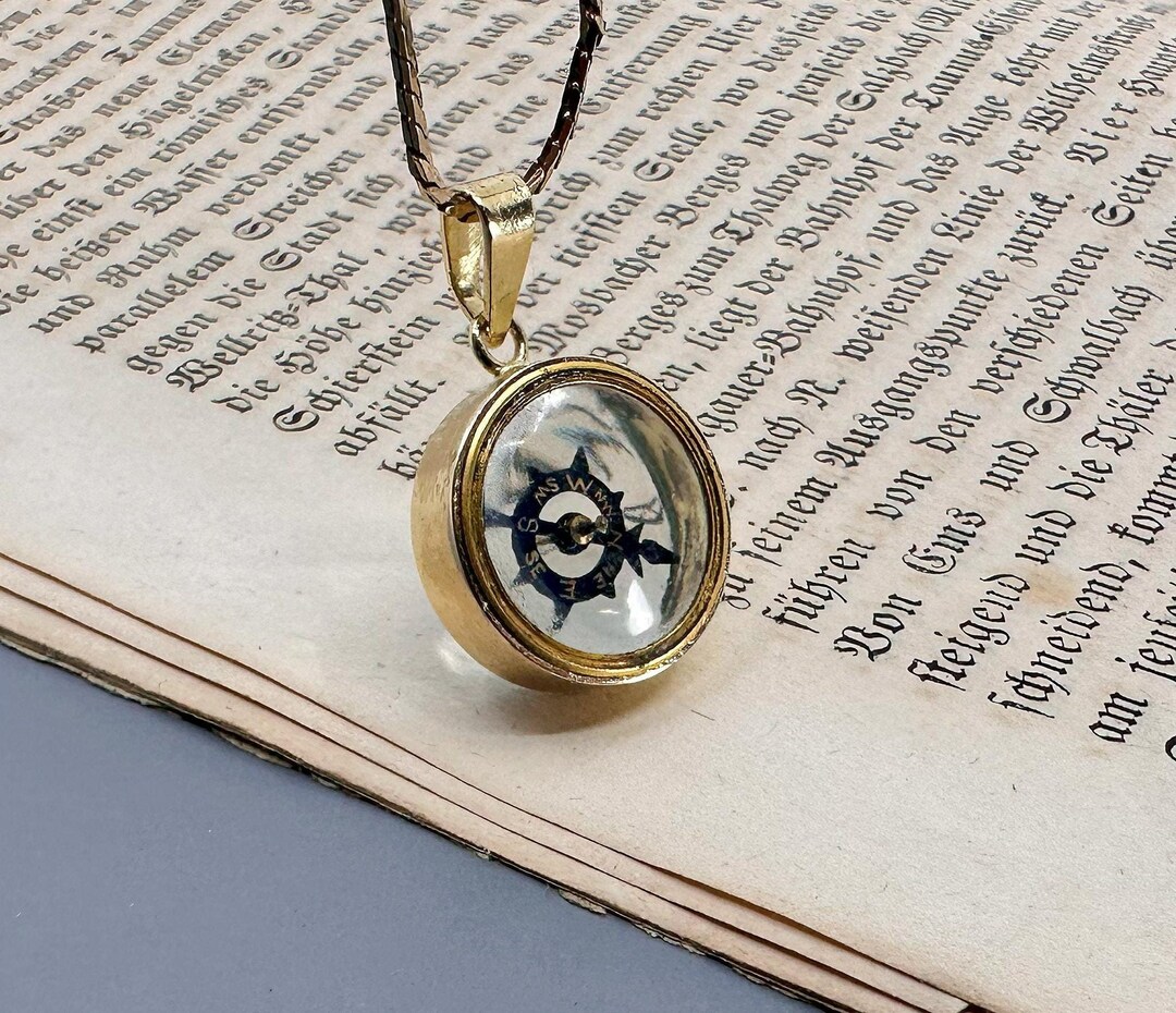 14k Gold Compass Charm, Miniature Gold Pendant, Transparent Compass Fob - Etsy