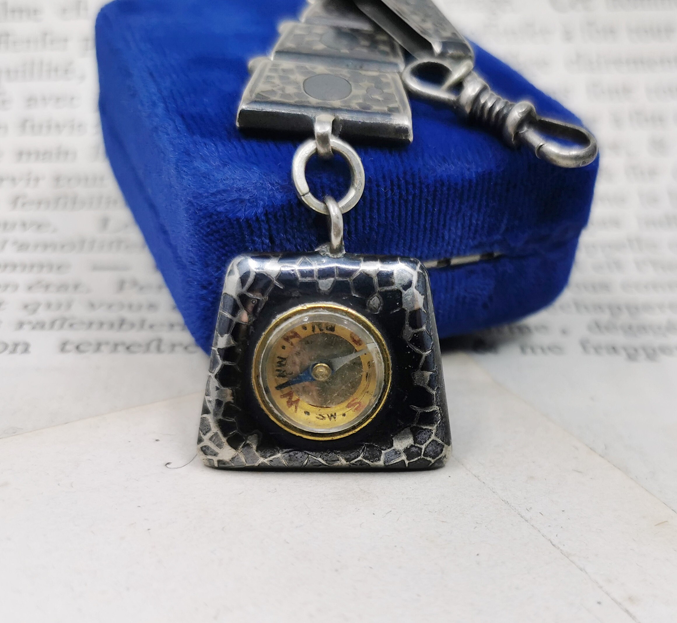 Antique Compass Chain German Niello Silver Compass Pendant - Etsy