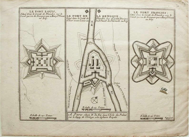 Antique Map, French Fortifications, Fort Louis, Fort Dela Kenoque, Fort ...