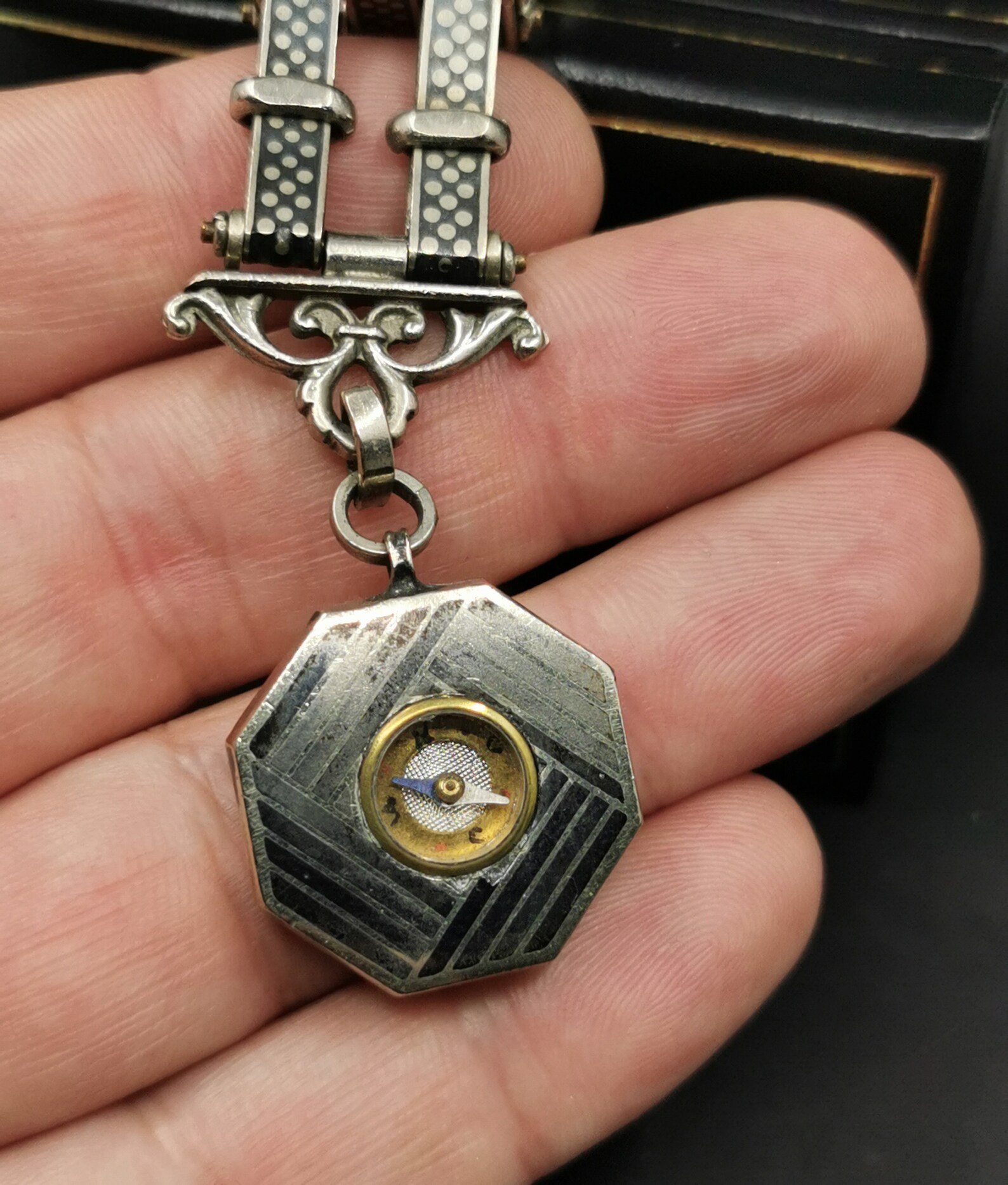 Antique Compass Chain Vintage Niello Compass Compass | Etsy