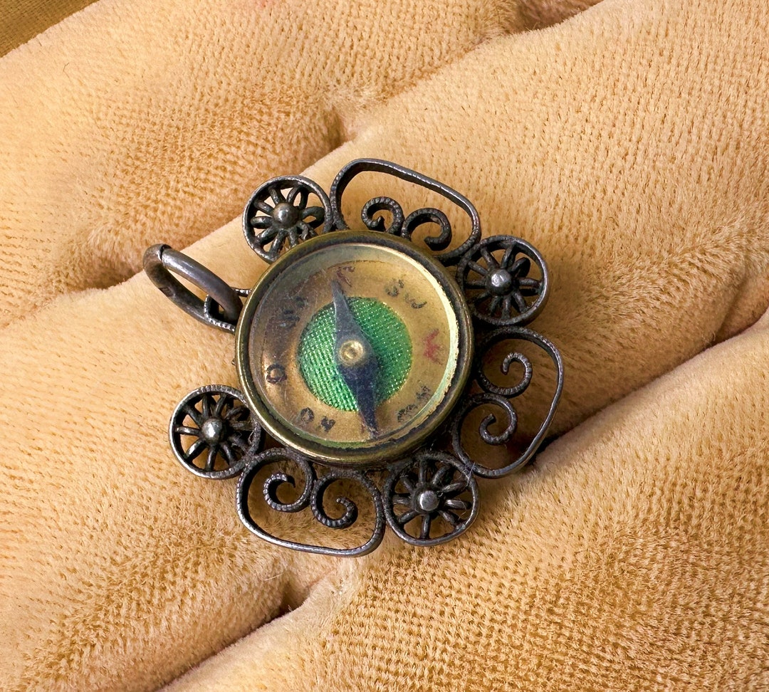 Antique German Compass Pendant, Silver Compass Charm - Etsy UK