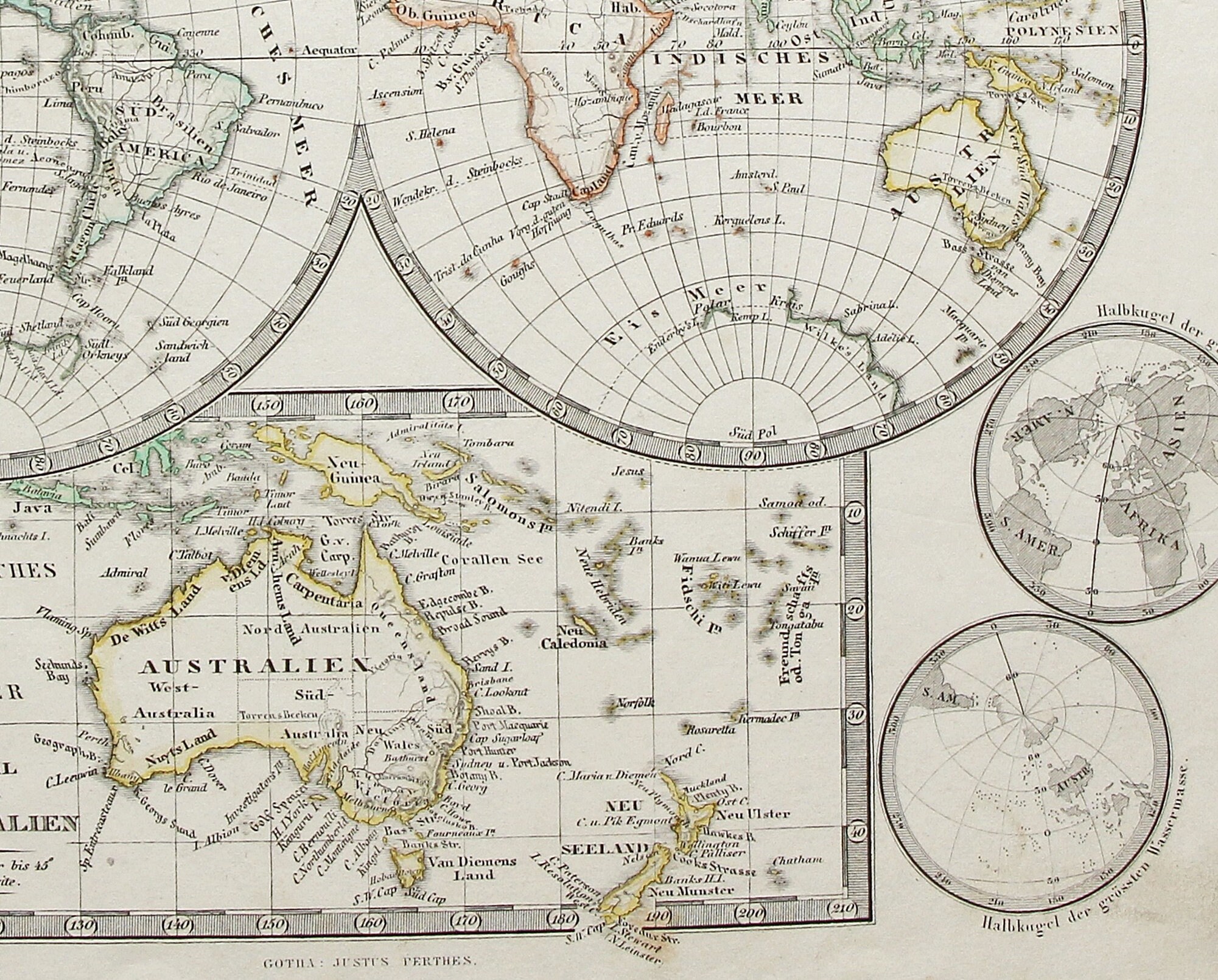 Rare World Map Eastern & Western Hemispheres and AUSTRALIA 1848 - Etsy