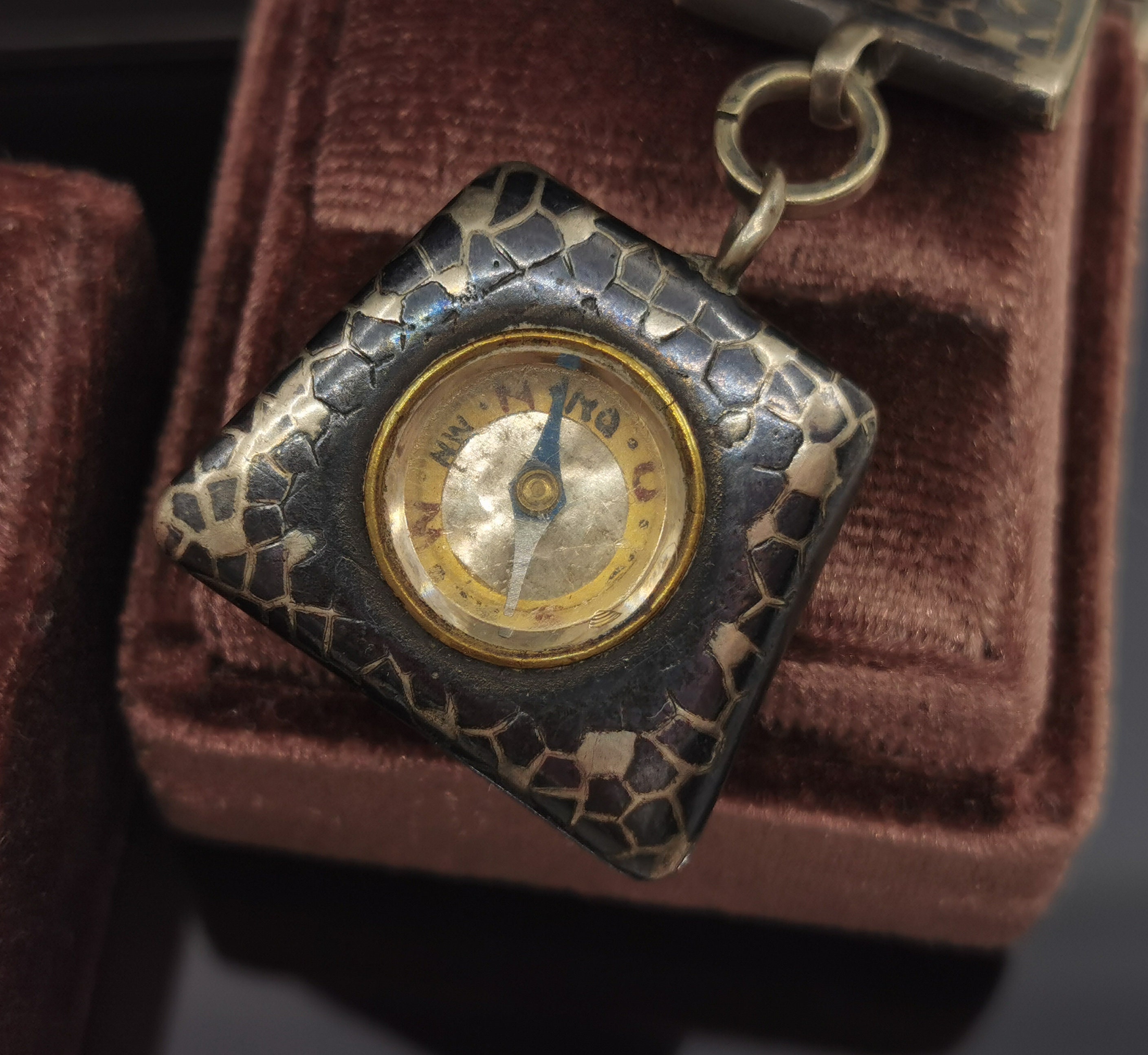 Antique Compass Chain German Niello Silver Compass Pendant - Etsy