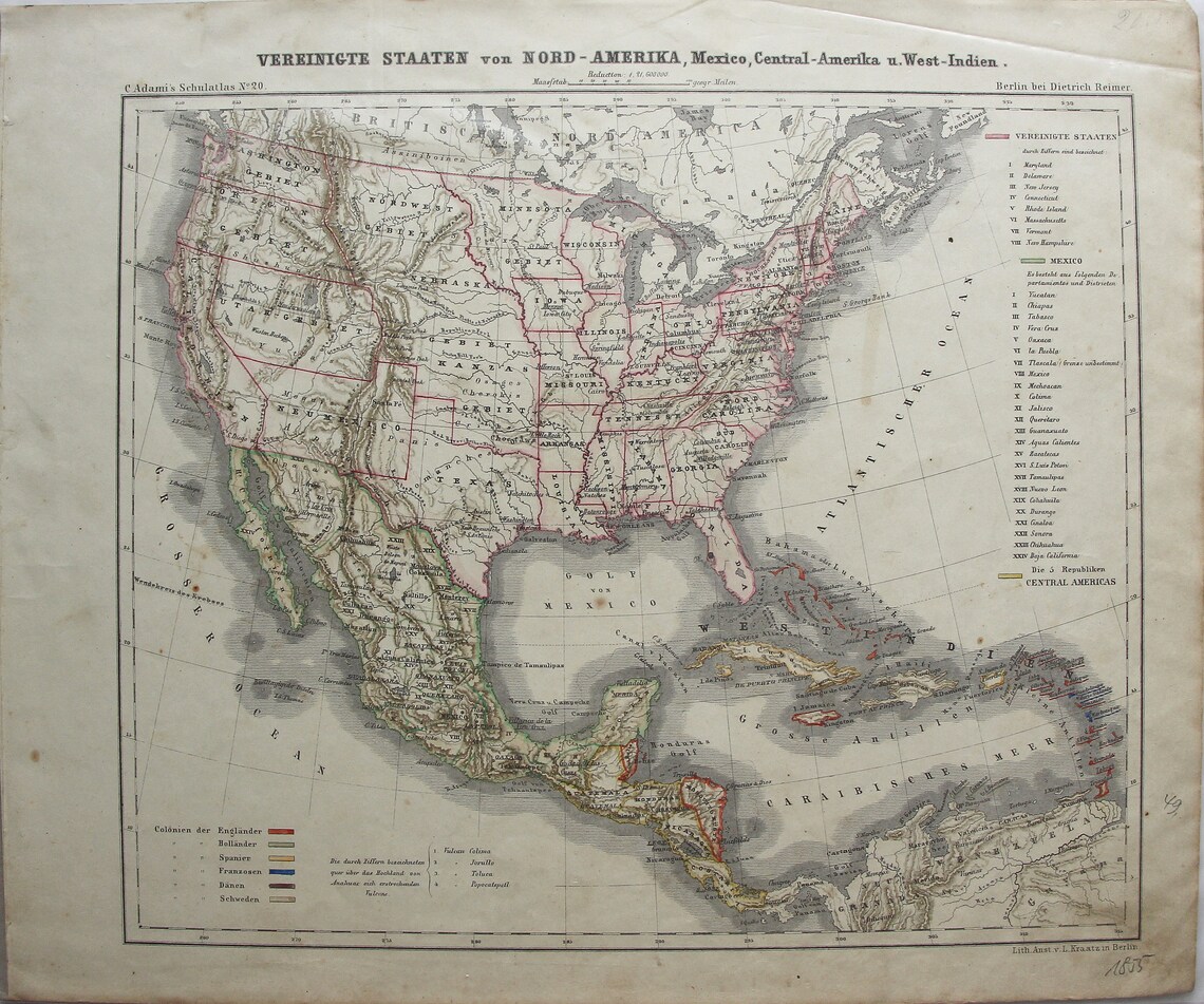 Antique Map of North America United States Map - Etsy