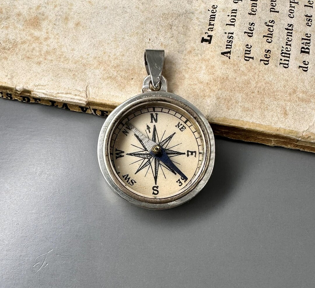 Antique Silver Compass Pendant, French Religious Compass Fob - Etsy
