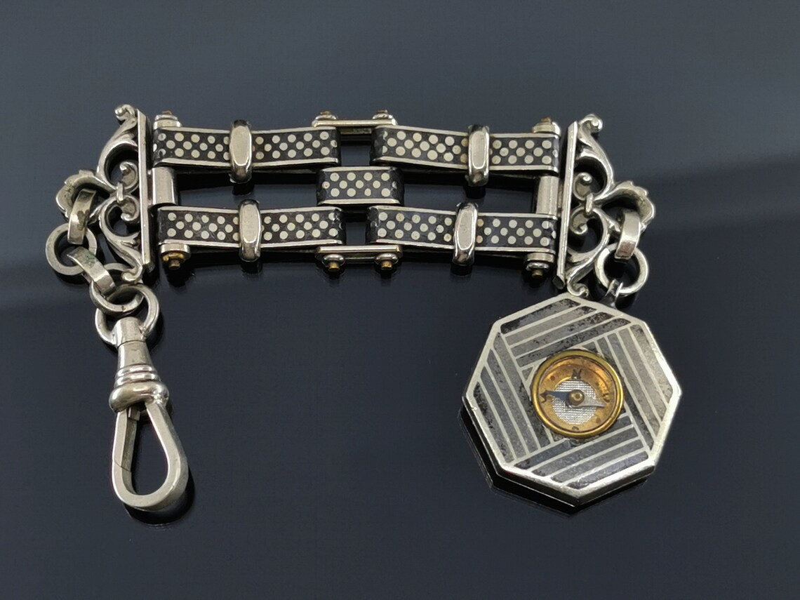 Antique Compass Chain Vintage Niello Compass Compass | Etsy