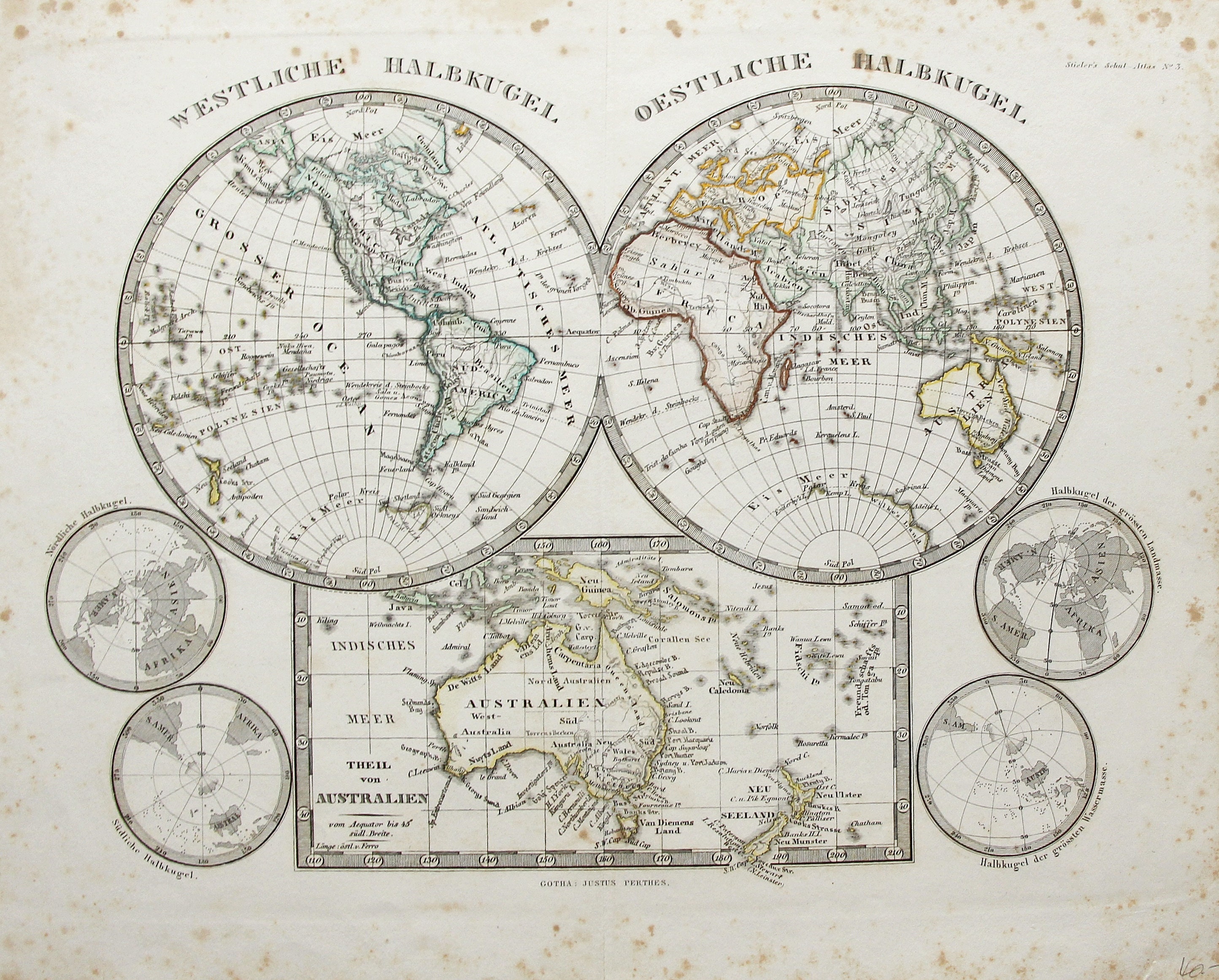 Rare World Map Eastern & Western Hemispheres and AUSTRALIA 1848 - Etsy