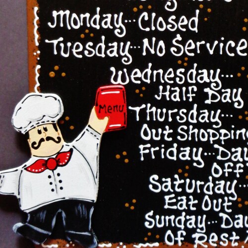 FAT CHEF OVERLAY Kitchen Hours Sign Plaque Country Wood Wall | Etsy