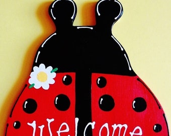 LADYBUG WELCOME Shaped SIGN Seasonal Wall Plaque Home Family | Etsy