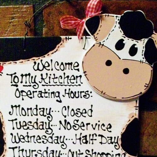 COW Kitchen Operating Hours SIGN Plaque Country Folk Art Wood - Etsy