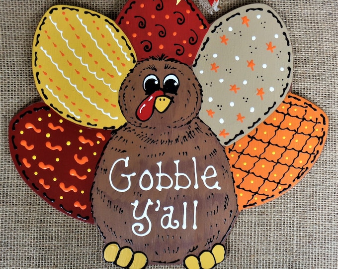 GOBBLE Y'ALL TURKEY Wood Wooden Welcome Sign Wall Art Door Plaque ...