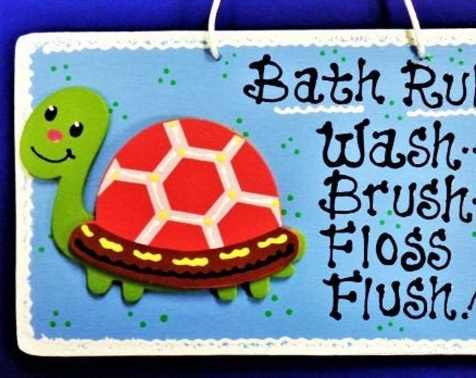 TURTLE Bath Rules Bathroom SIGN Beach Tropical Wall Decor Children ...