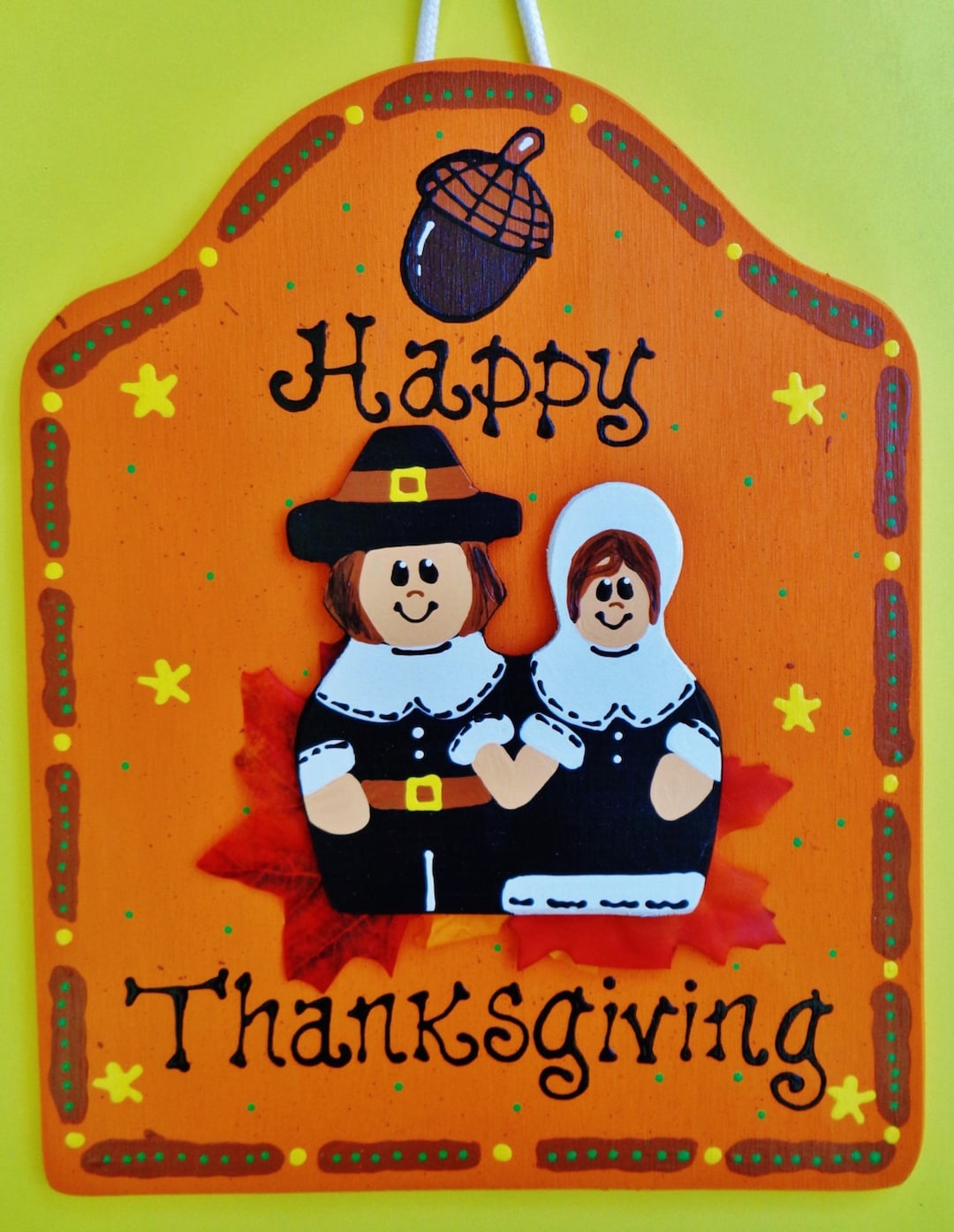 HAPPY THANKSGIVING PILGRIMS Sign Autumn Fall Wall Hanger Plaque ...