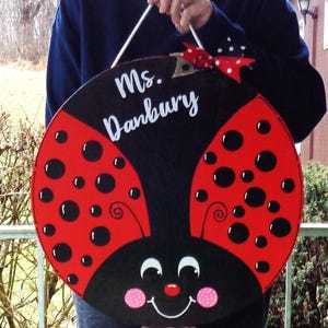 Personalized Ladybug Welcome Sign: Hand-painted Wood Door Hanger - Etsy
