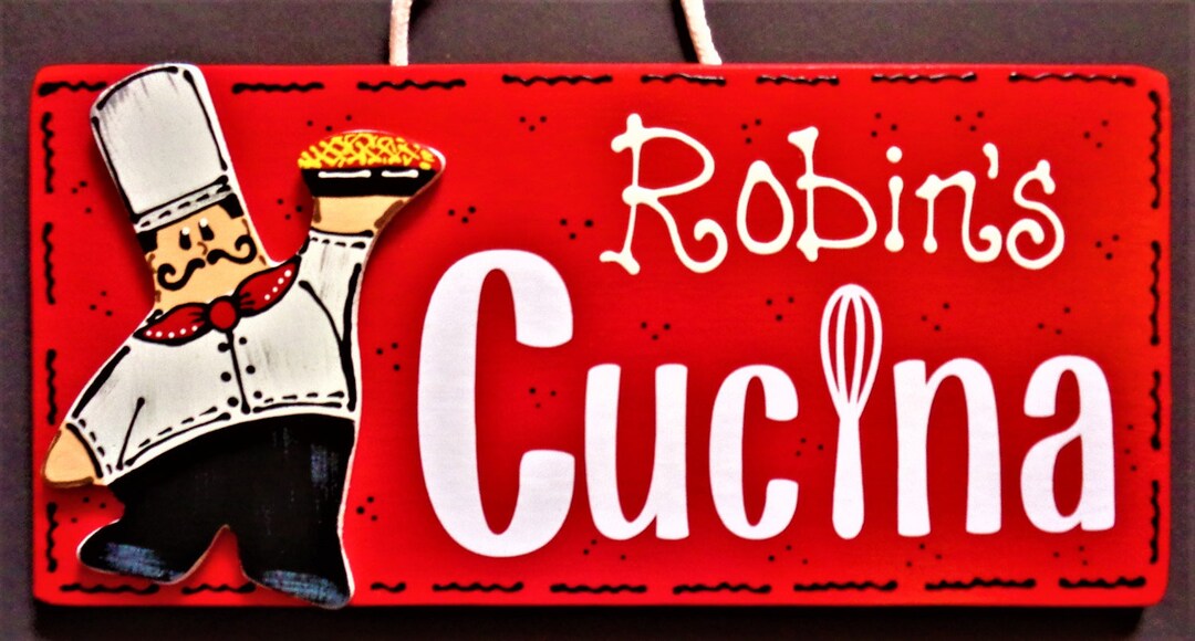 Personalize FAT CHEF CUCINA Red Sign Kitchen Name Hanger Hanging Wall ...