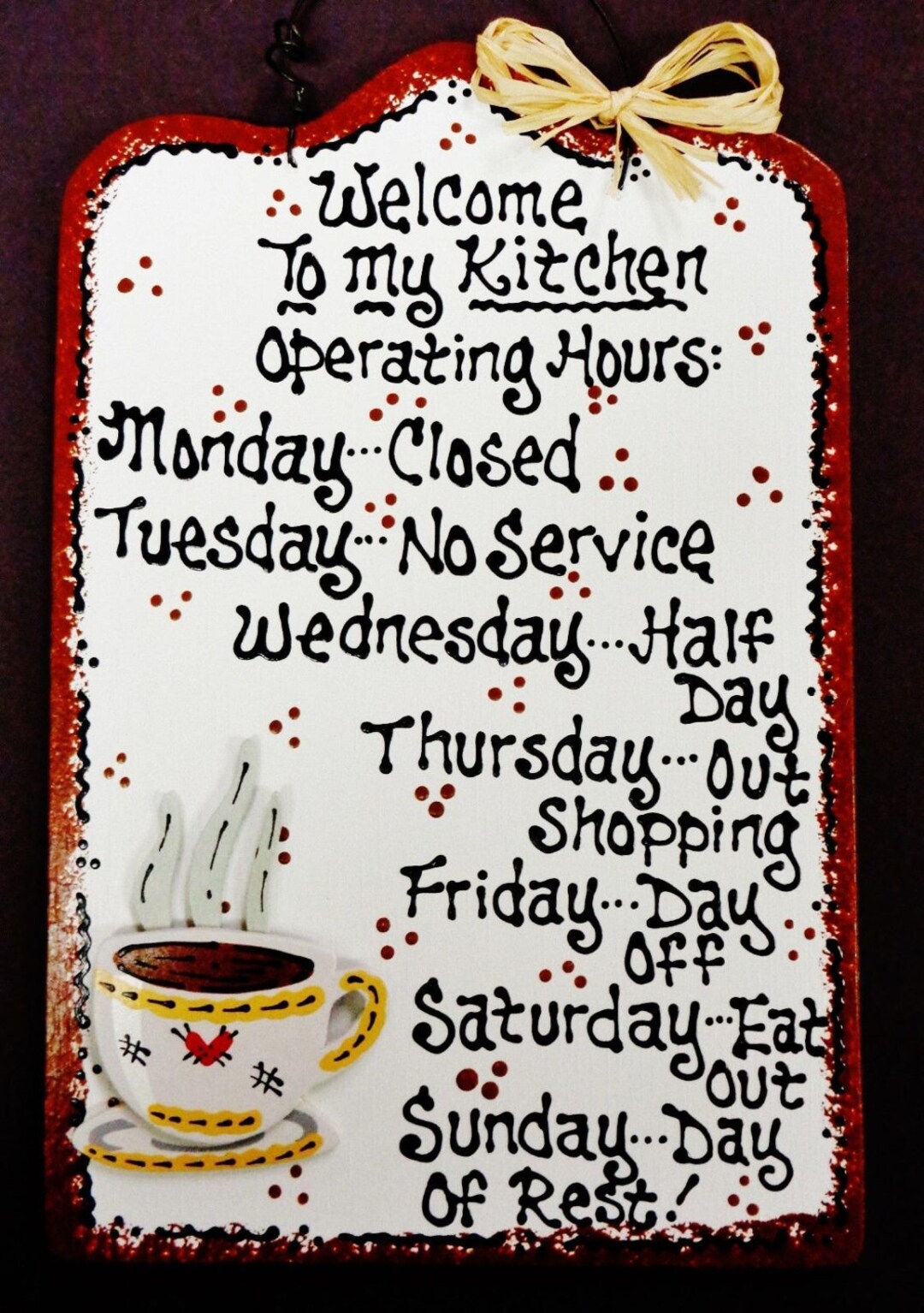 COFFEE CUP Kitchen Operating Hours SIGN Plaque Country Wood Crafts ...