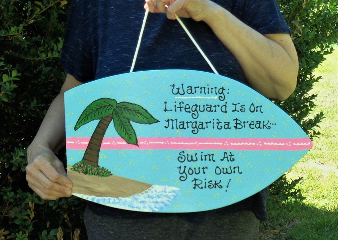 18" SURFBOARD Lifeguard/margarita SIGN Tropical Tiki Bar Plaque ...