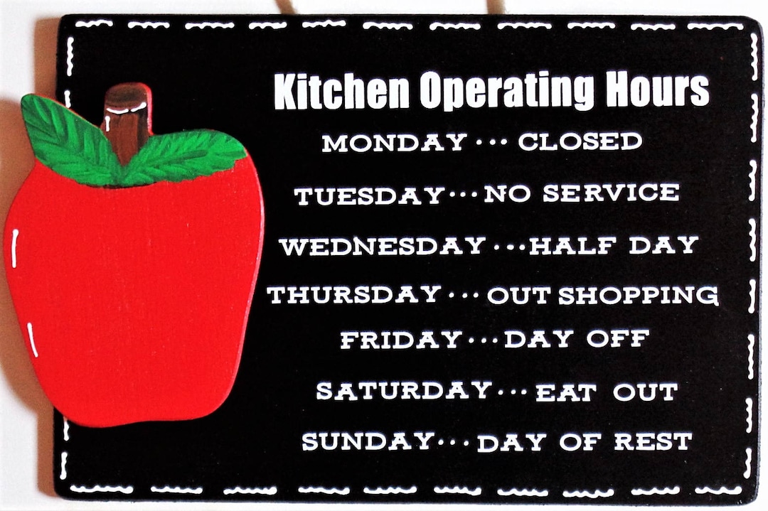 APPLE Kitchen Operating Hours KITCHEN SIGN Wall Hanger Hanging Plaque ...