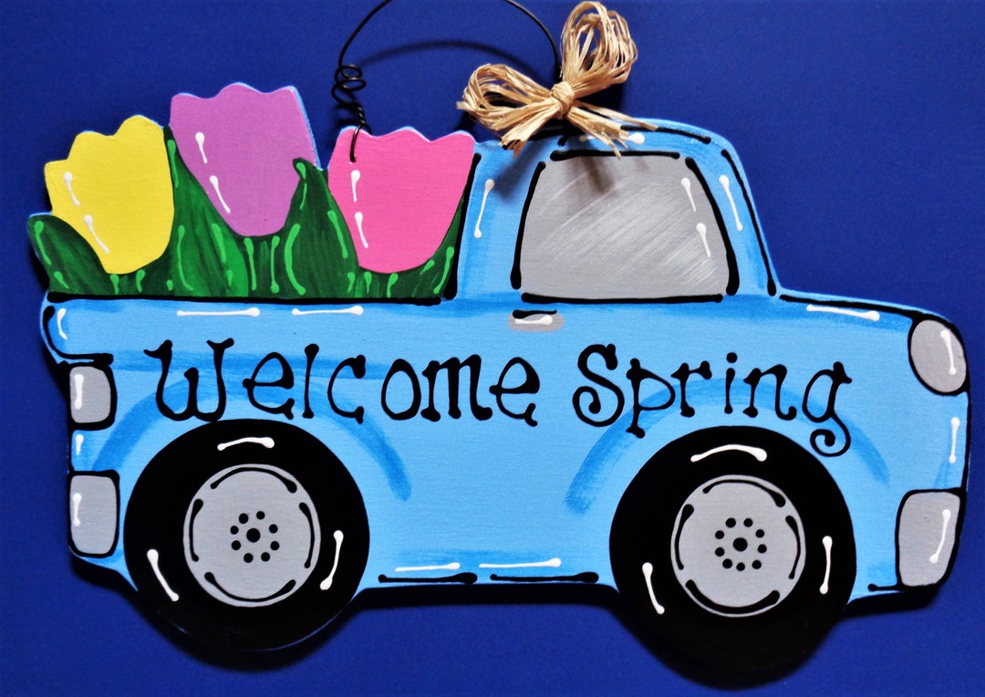 Welcome Spring VINTAGE STYLE TRUCK Sign Wall Door Hanger Hanging Wall ...