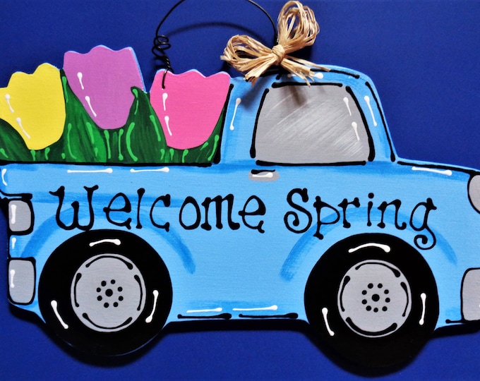 Welcome Spring VINTAGE STYLE TRUCK Sign Wall Door Hanger - Etsy