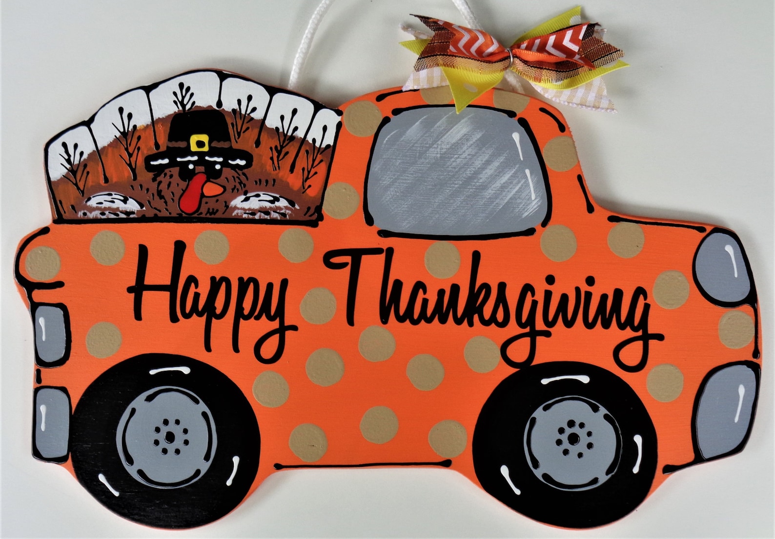 HAPPY THANKSGIVING Turkey TRUCK W/polka Dots Sign Door Hanger - Etsy