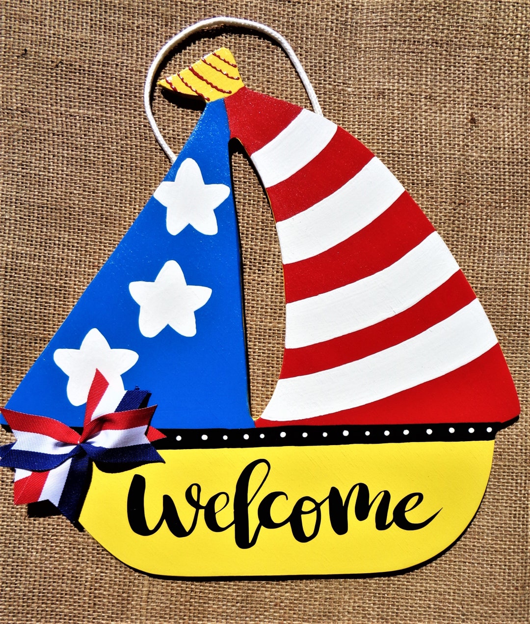 Welcome SAILBOAT Nautical Sign Wall Art Door Hanging Hanger Plaque ...