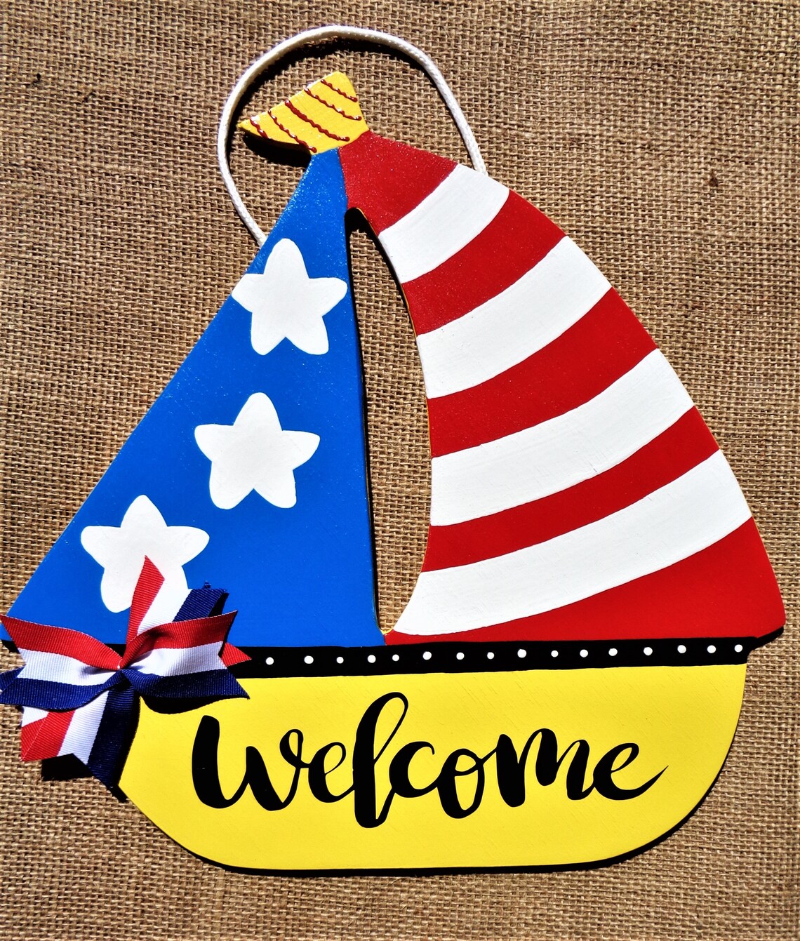 Welcome SAILBOAT Nautical Sign Wall Art Door Hanging Hanger Plaque ...