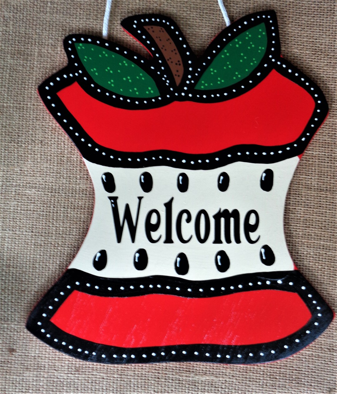 APPLE Core Welcome KITCHEN Wall SIGN Plaque Hand Painted Country Wood ...