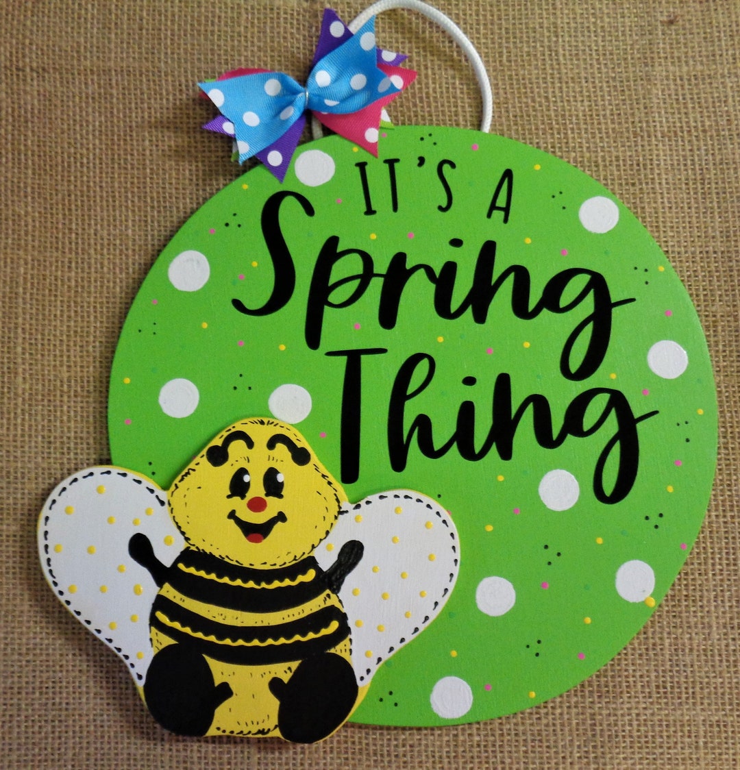Hand Painted Bumble Bee Spring Door Hanger: Wooden Circle Sign - Etsy