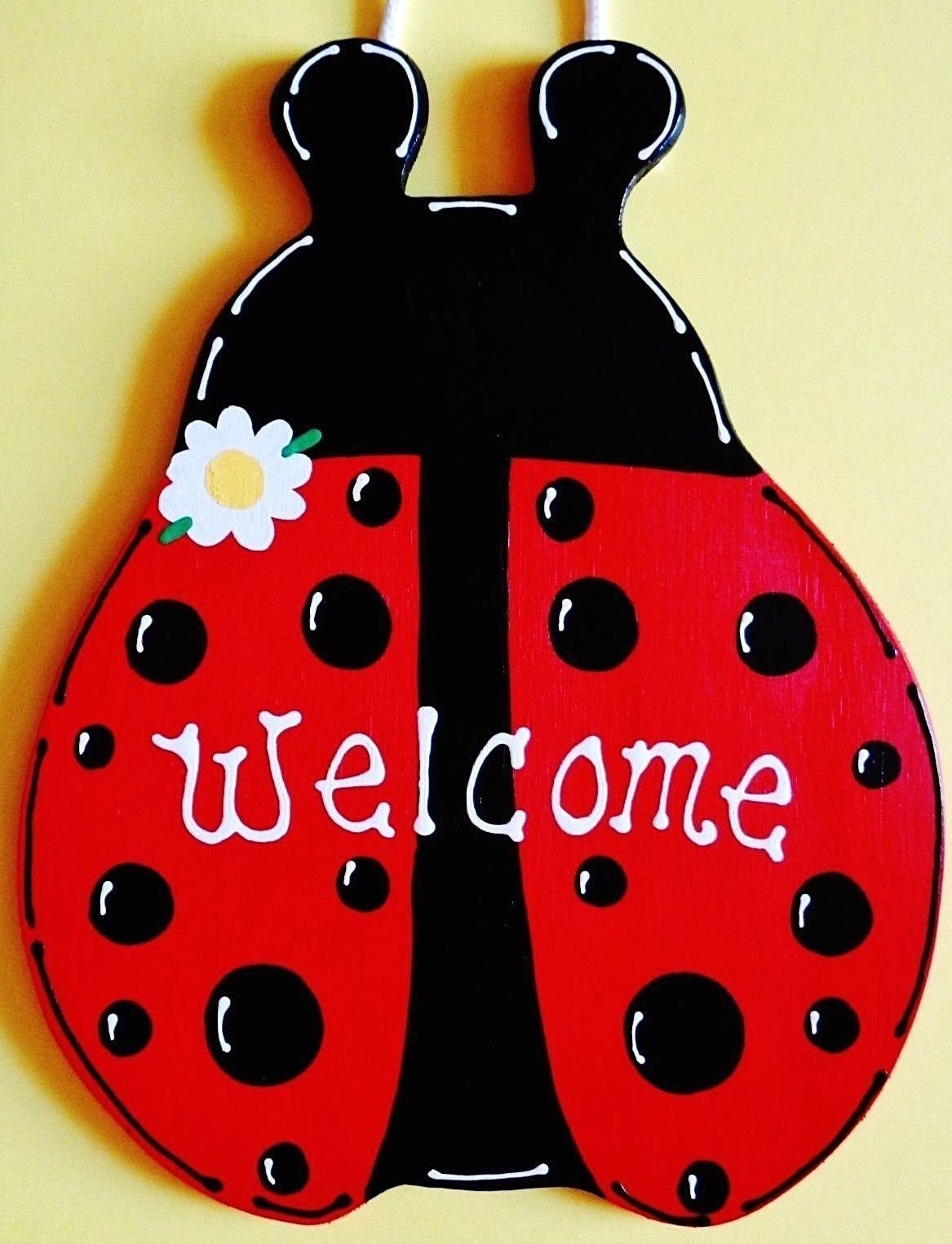 LADYBUG WELCOME Shaped SIGN Seasonal Wall Plaque Home Family | Etsy