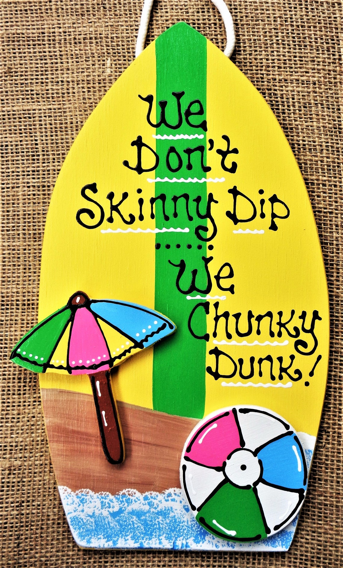 Skinny Dip Chunky Dunk SURFBOARD POOL SIGN Deck Patio Backyard Tropical ...