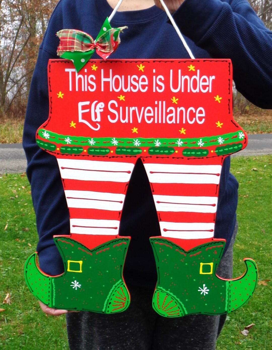 ELF SURVEILLANCE Stocking Shoes Christmas SIGN Wall Art Door Hanging ...