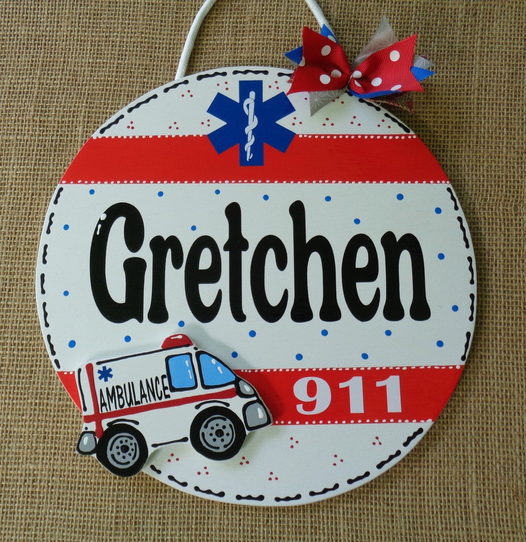 Personalized EMT Wooden Door Hanger: Hand-painted Star of Life Sign - Etsy