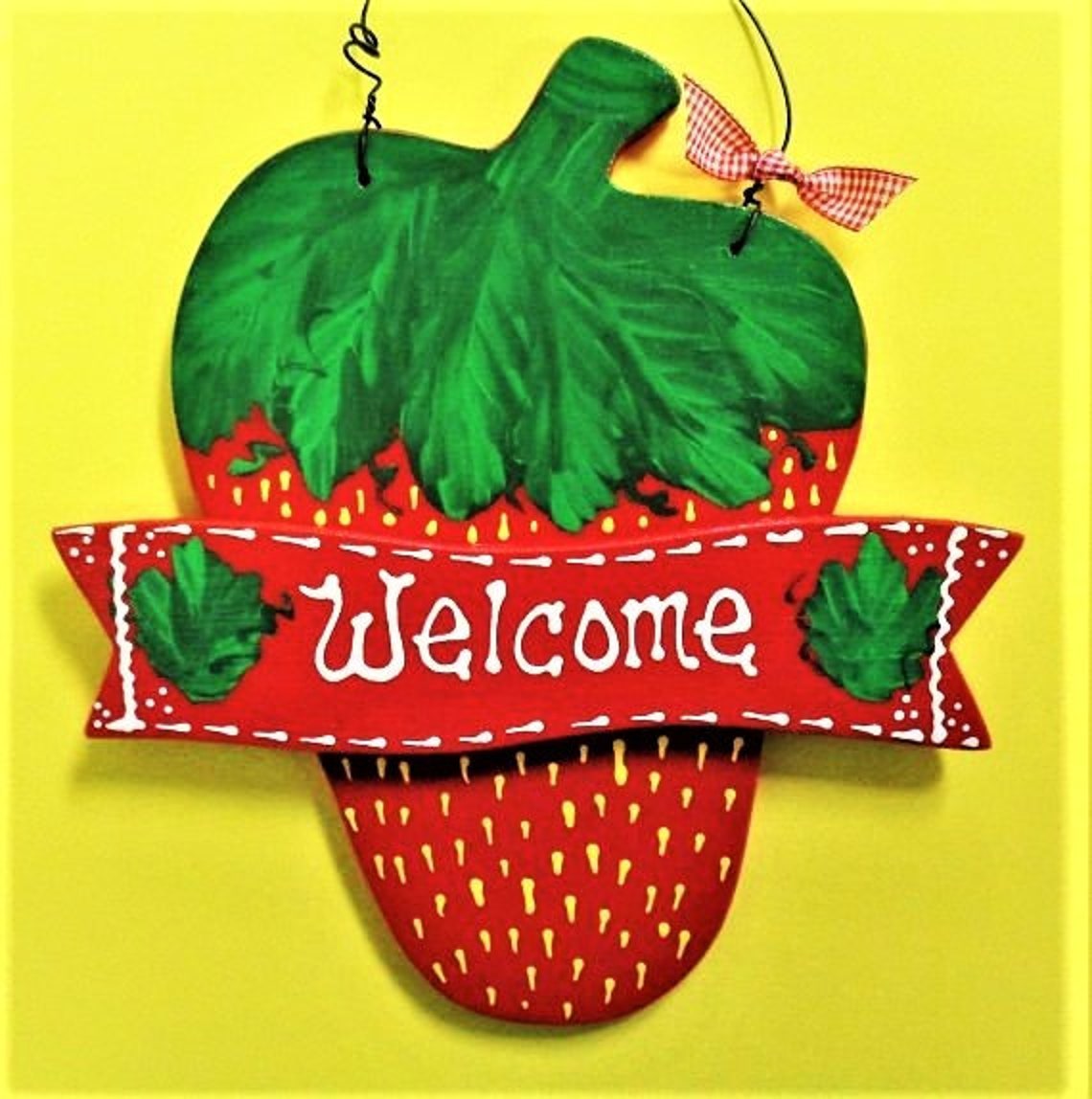 STRAWBERRY WELCOME Shaped SIGN Plaque Country Wood Crafts Home - Etsy
