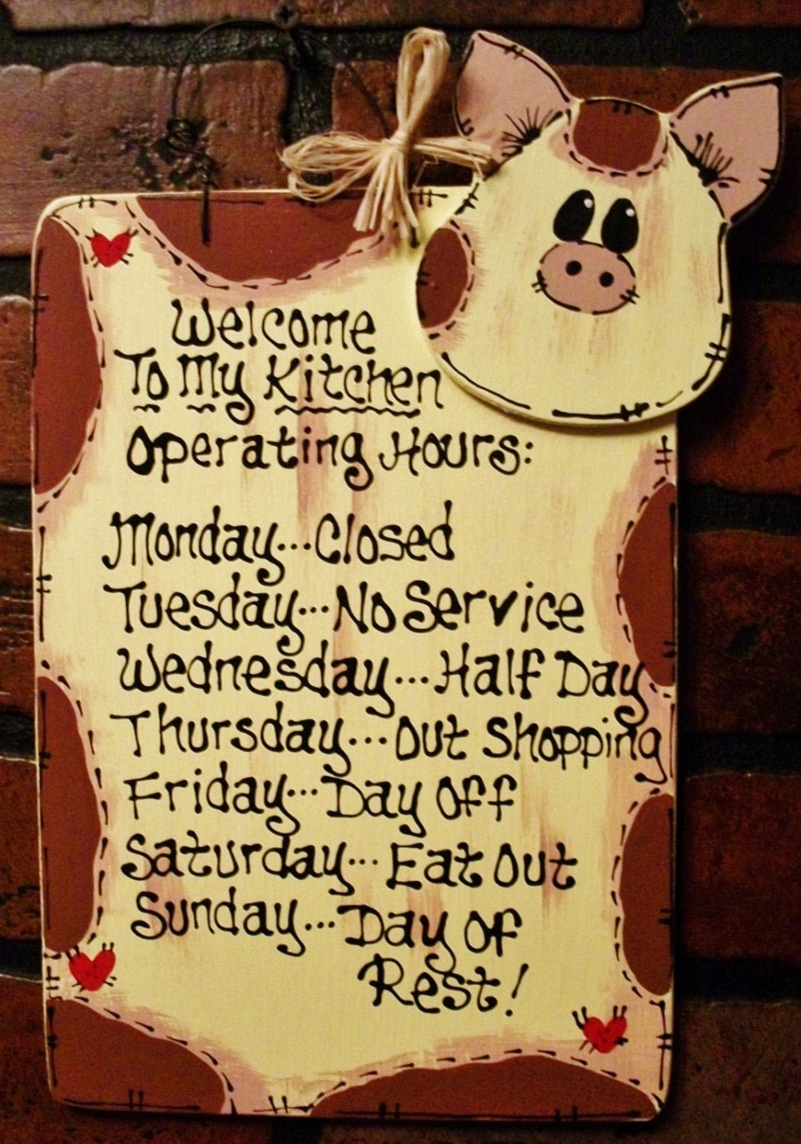 PIG KITCHEN Operating Hours SIGN Country Rustic Folk Art Plaque Wood ...