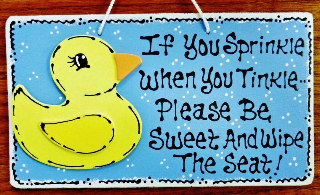 RUBBER DUCKY Sprinkle Tinkle Sign Bath Plaque Handcrafted Country Wood ...