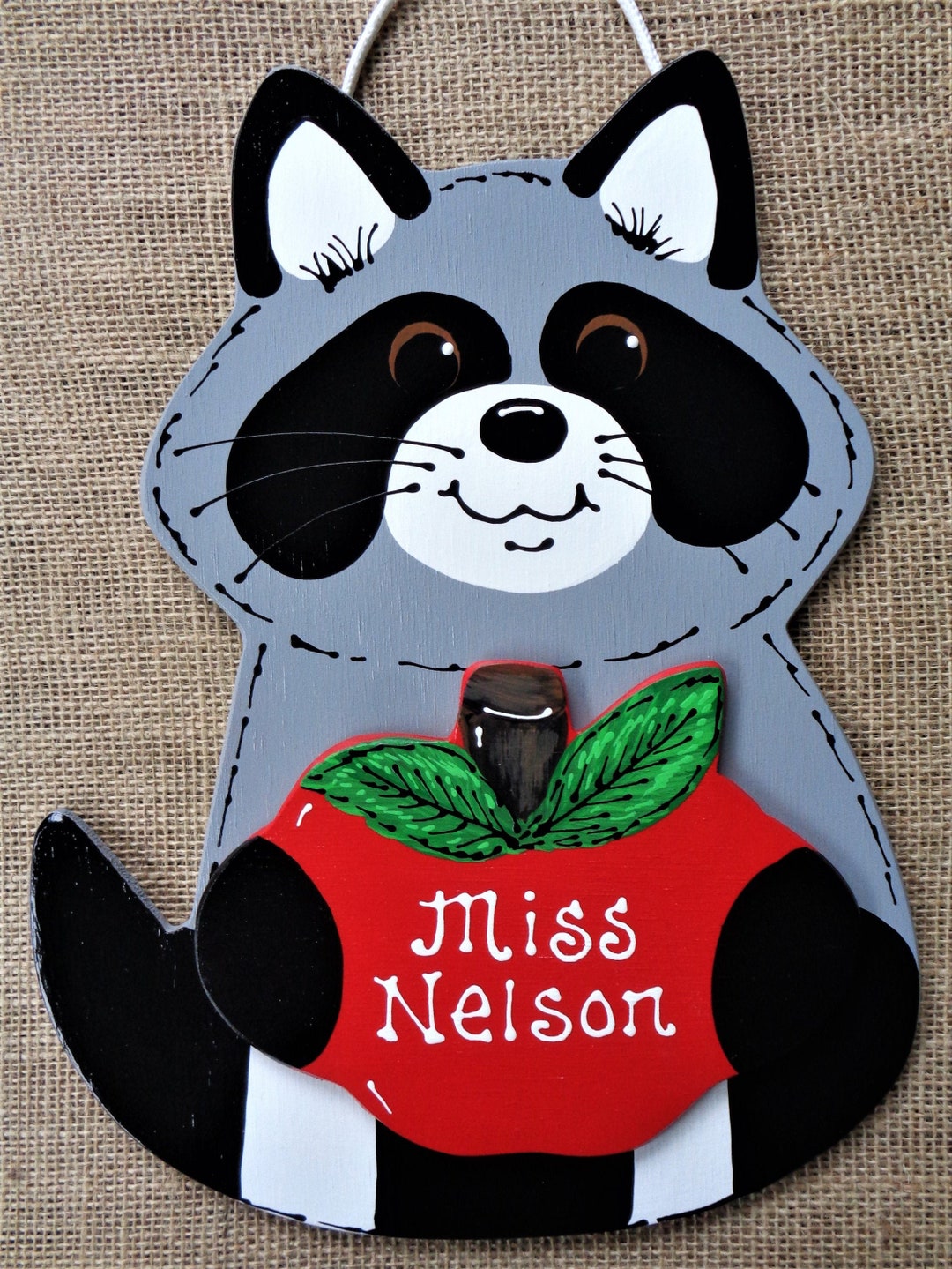 RACCOON TEACHER SIGN Wall Art Hanger Plaque Decor Hand Painted ...