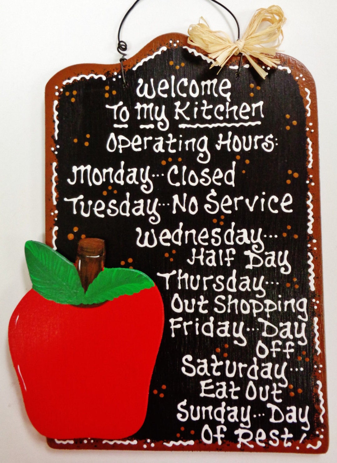 APPLE OVERLAY Kitchen Operating Hours SIGN Plaque Country Wood Wall ...