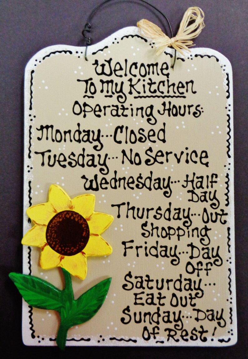 Taupe SUNFLOWER OVERLAY Kitchen Operating Hours SIGN Plaque - Etsy